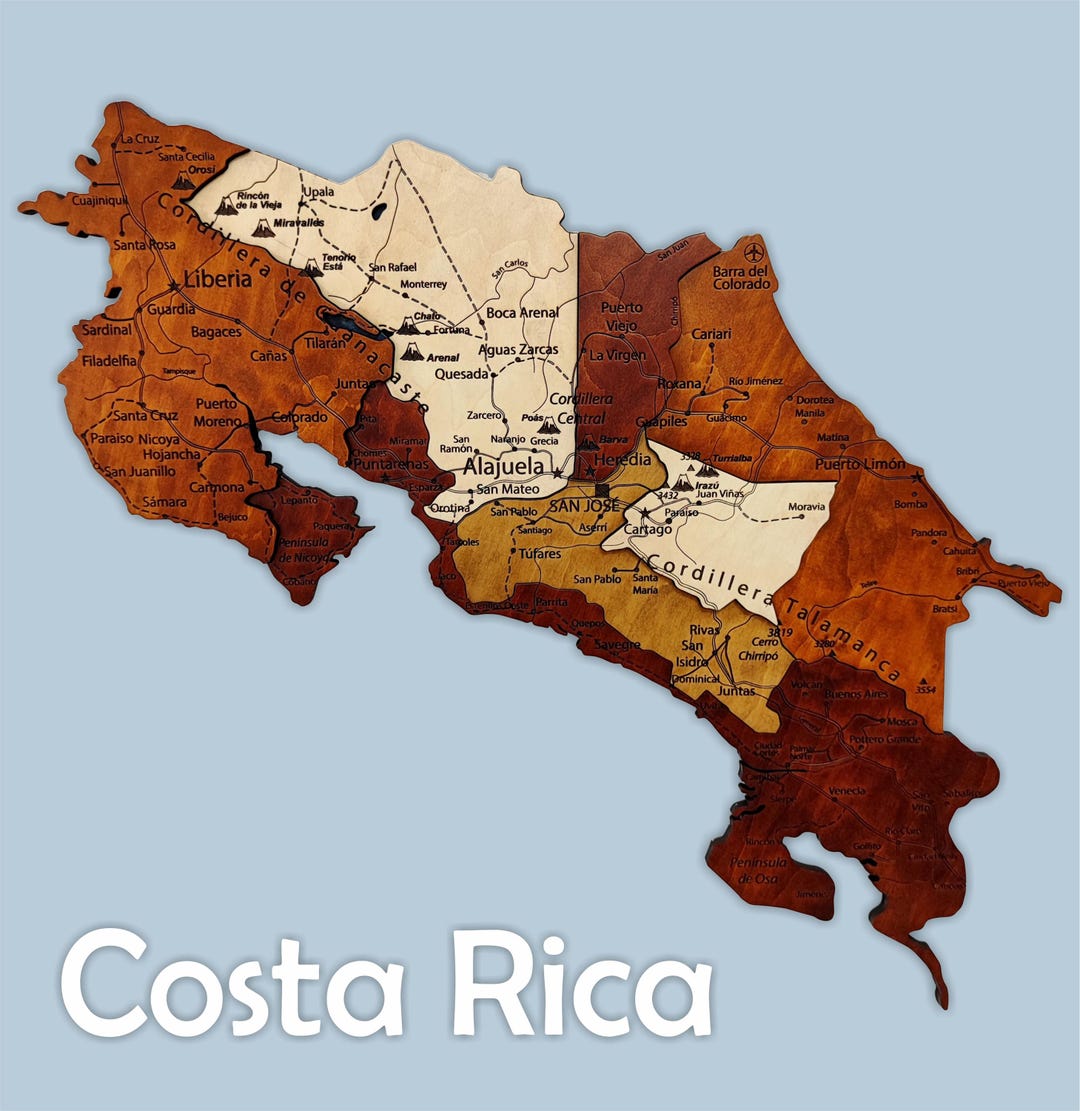 Wooden Costa Rica Travel Map, Custom Costa Rica Travel Map, Office Home ...