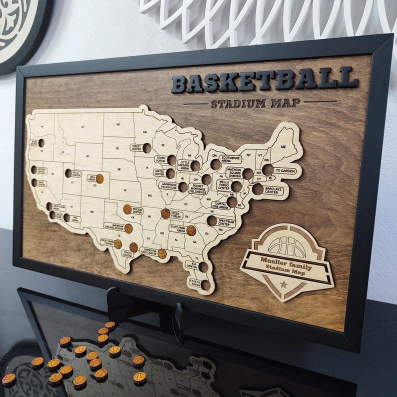 Basketball Stadium Map, NBA Stadium Tracker, Anniversary Gift, NBA ...