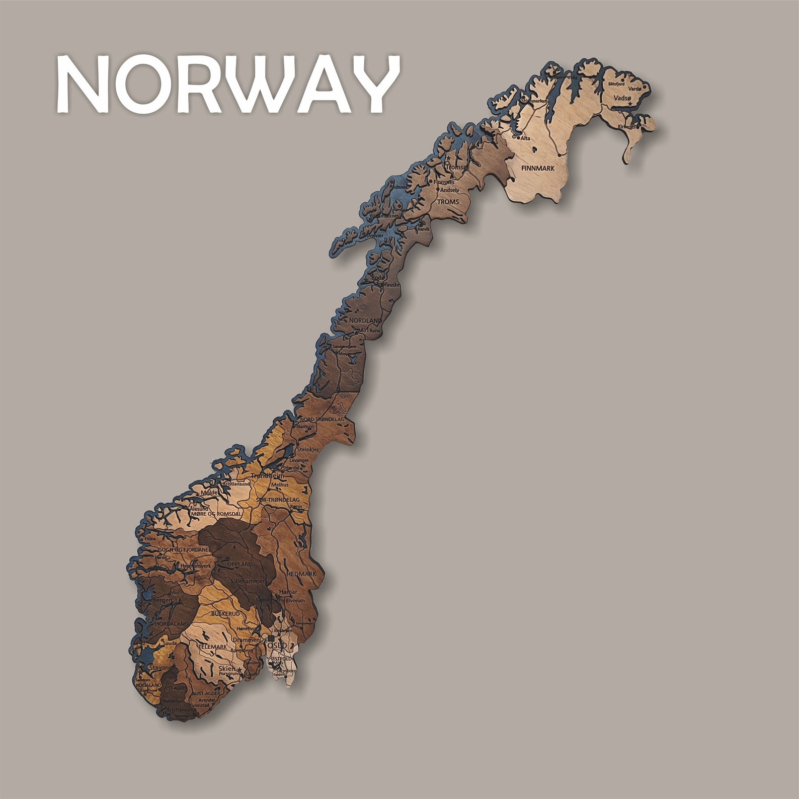 Norway Travel Map, Norway Wooden Map, Norway Wall Map, 3D Norway Wooden ...