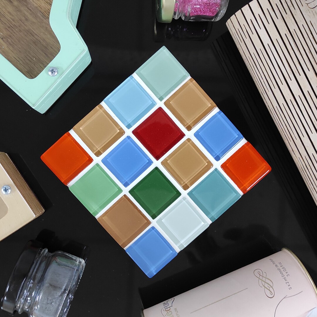 Tiled Coster, Glass Tile Coasters, Housewarming Gift, Checkered Tile ...