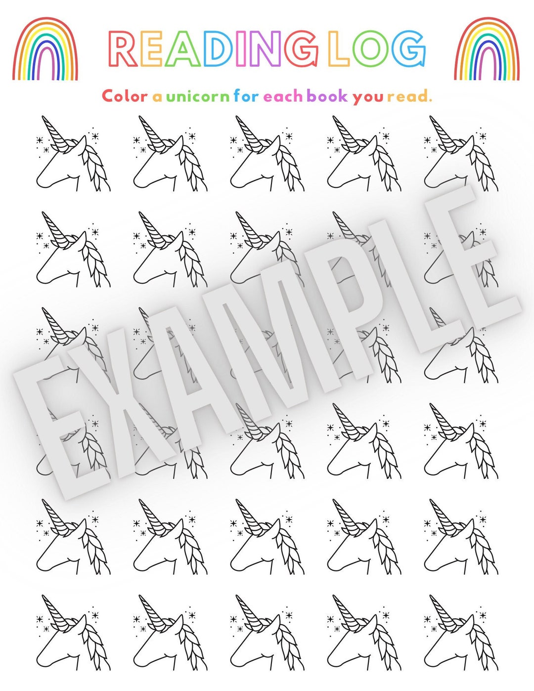 Unicorn Reading Tracker - Color a Unicorn for Each Book Read! - Etsy