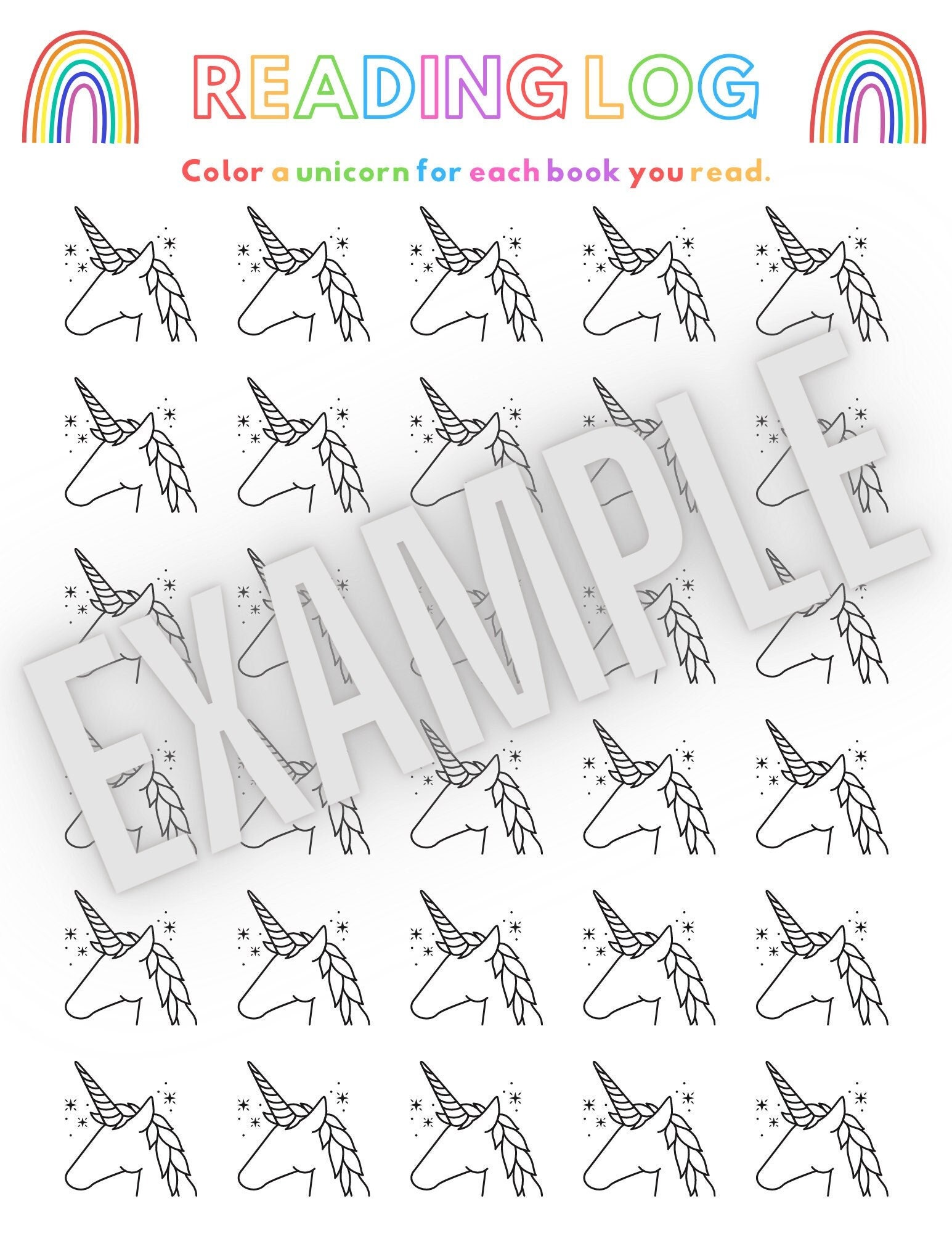 Unicorn Reading Tracker Color a Unicorn for Each Book Read - Etsy