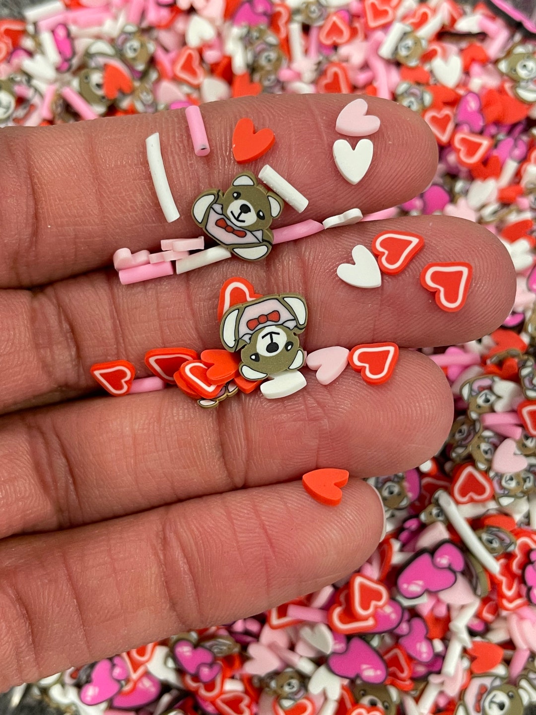 TEDDY BEAR Red Heart Sprinkles Polymer Clay, Slices, Slime, Nail Art ...
