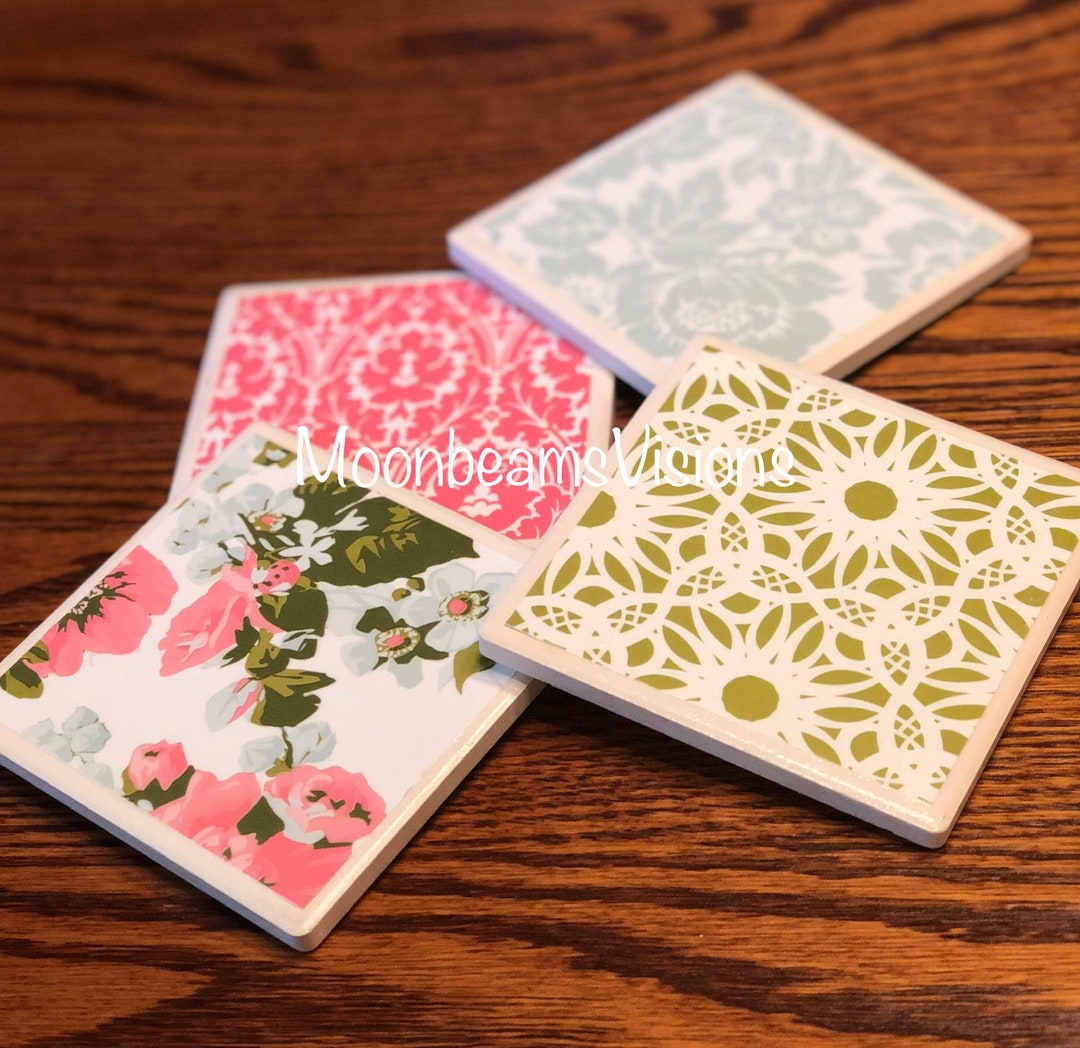 Ceramic Tile Coasters, Floral Ceramic Tile Coasters, Handmade Ceramic ...