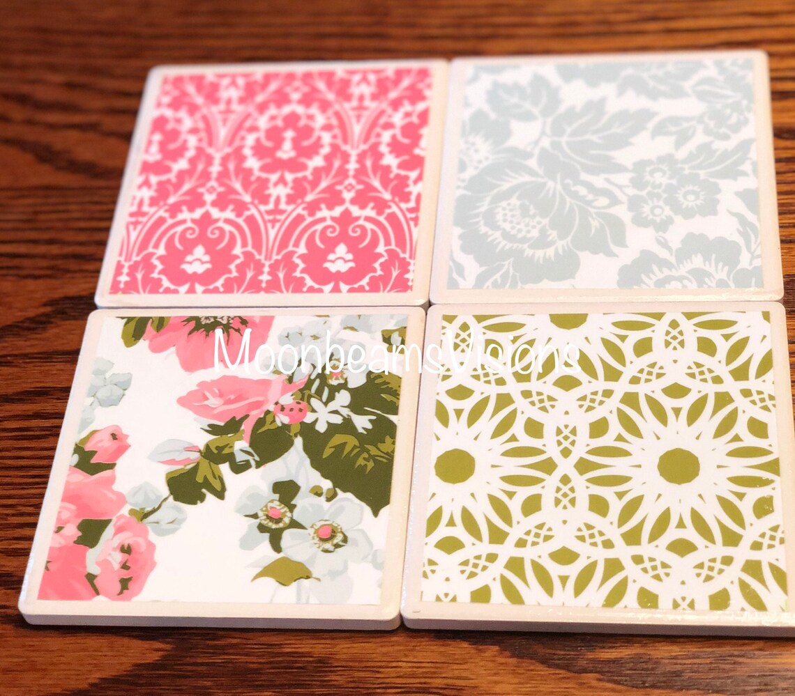Ceramic tile coasters floral ceramic tile coasters handmade | Etsy