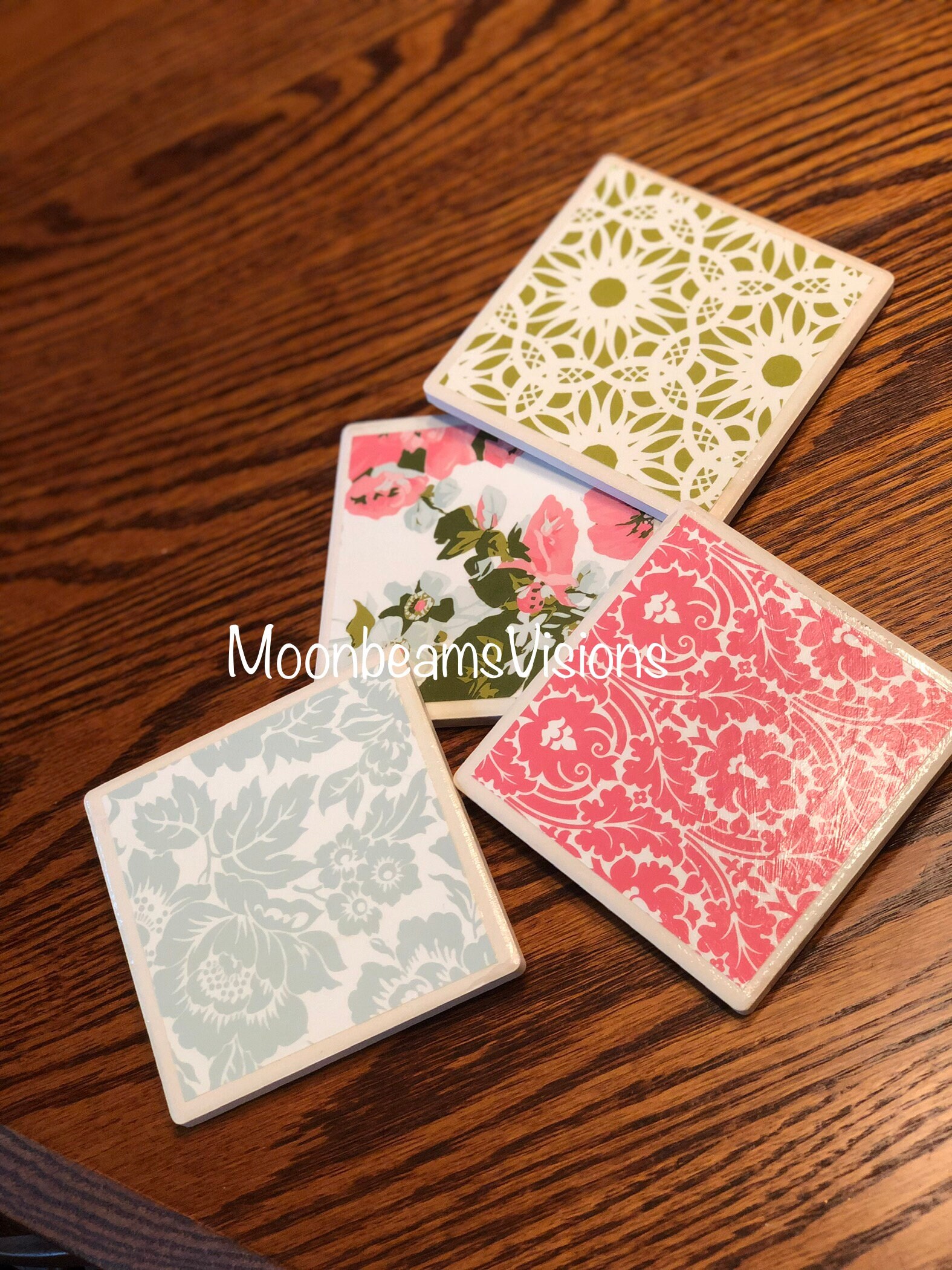 Ceramic tile coasters floral ceramic tile coasters handmade | Etsy