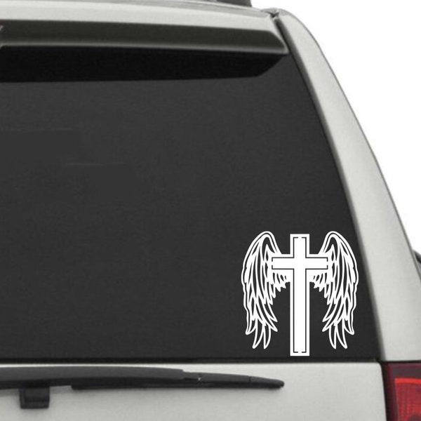 Cross With Wings Car Decal - Etsy