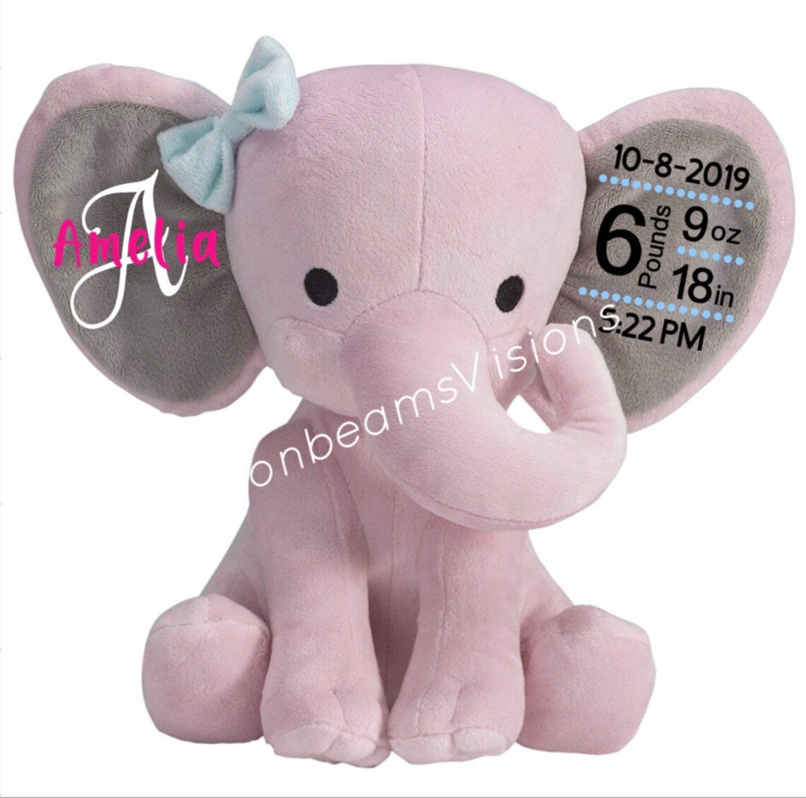 Birth Stats Elephant, Birth Announcement Elephant, Birth Stats Stuffed ...