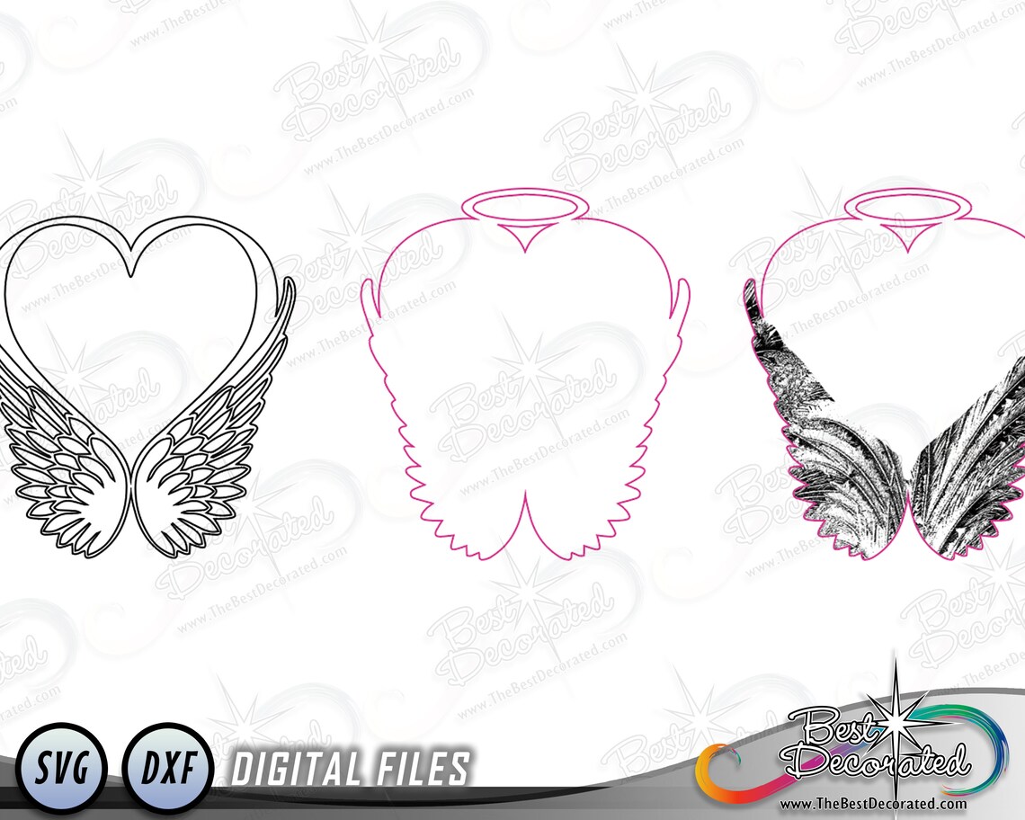 Angel Wing Memorial Ornament DIGITAL FILE, With Halo, and Heart or Paw ...