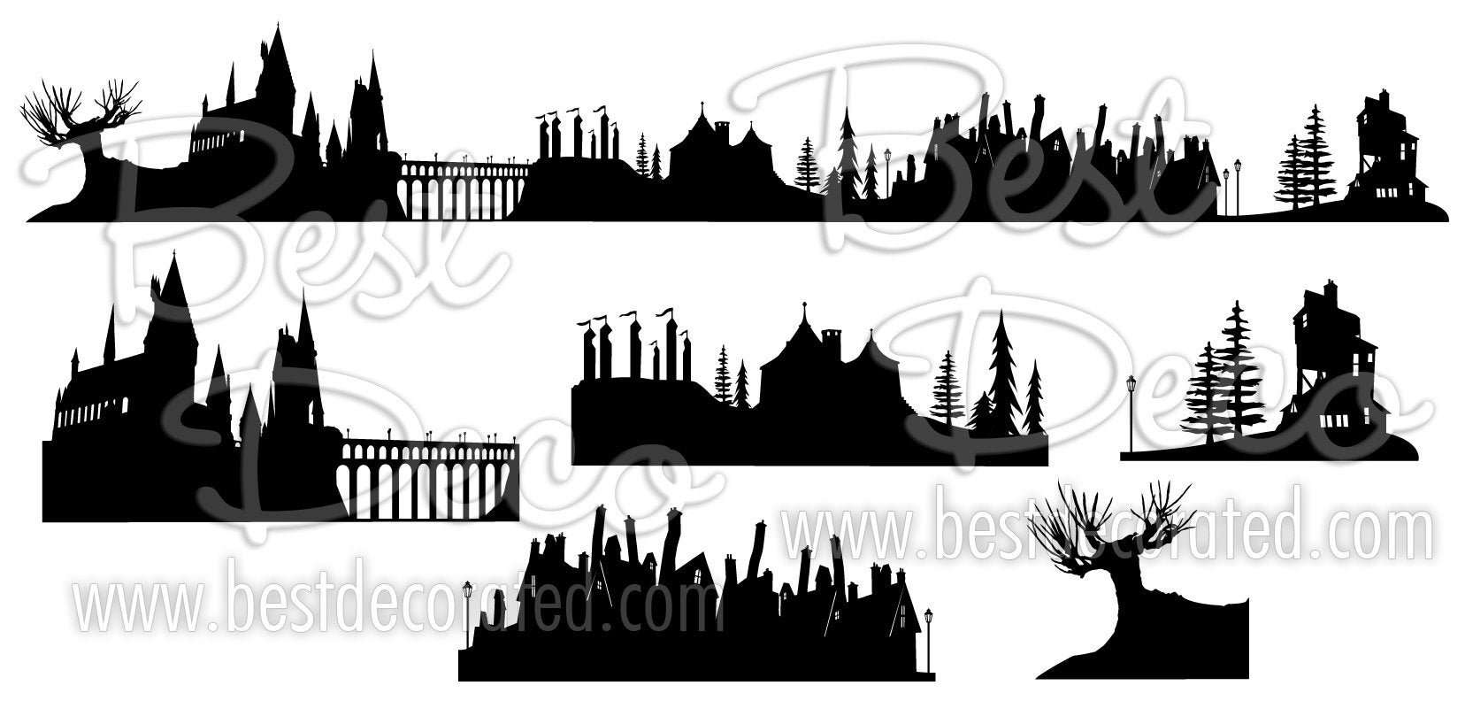 Magic School Castle, Village Silhouette and Skyline. Digital File of ...