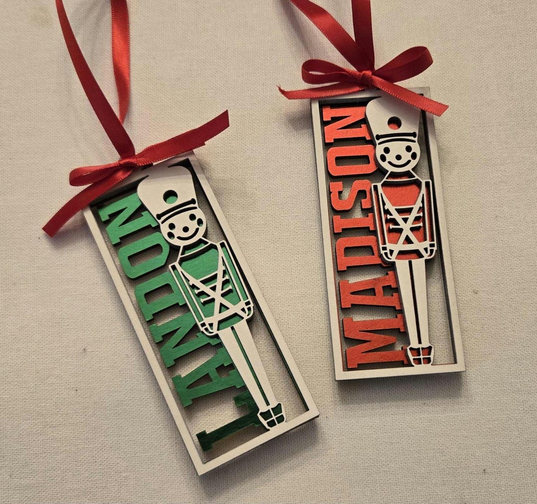 Wooden Toy Soldier in Present Personalized Ornament. Vintage Inspired ...