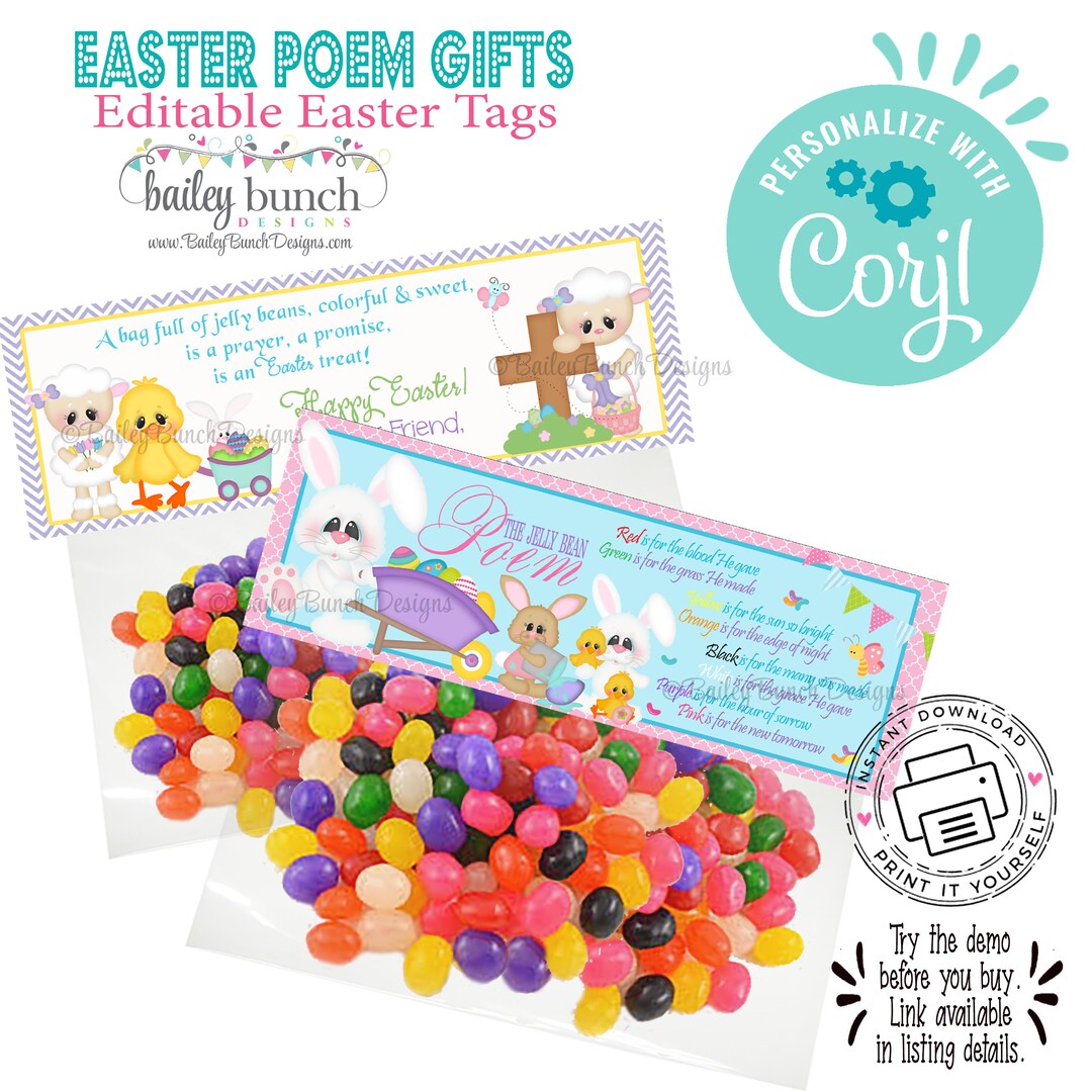 Editable Easter Jelly Bean Poem Gift Tags, Easter, Easter Prayer Gift ...
