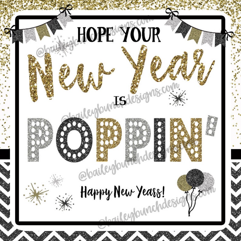 New Years Pop It Champagne Gift Tags, New Year Gifts, Party Gifts, Pop ...