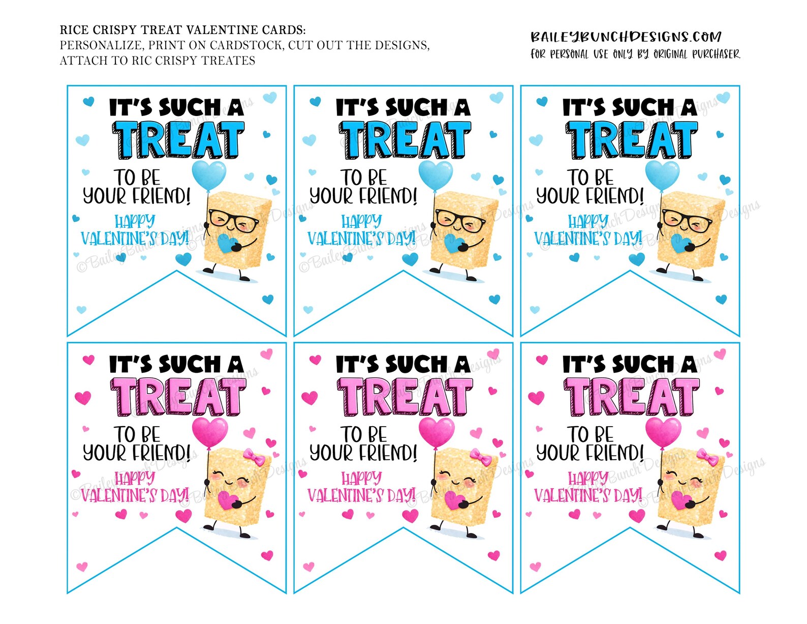 Crispy Rice Treats Valentine Tags Printable Kids Classroom Valentines ...