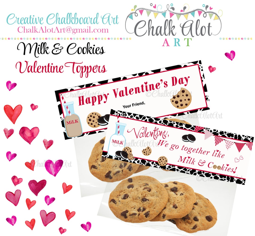 We Go Together Like Milk and Cookies Treat Bag Toppers, Valentine ...