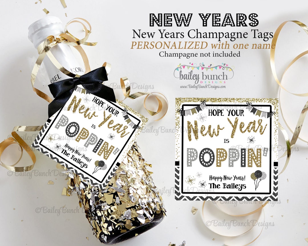 New Years Pop It Champagne Gift Tags, New Year Gifts, Party Gifts, Pop ...