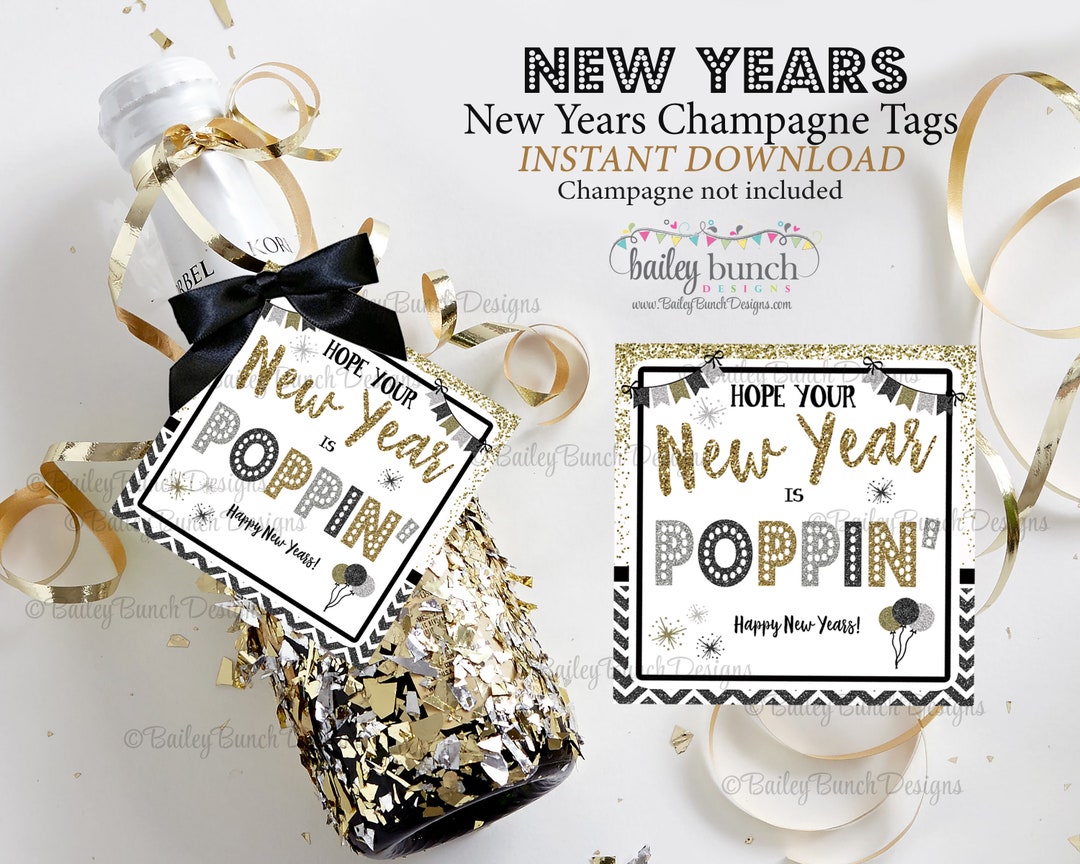 New Years Pop It Champagne Gift Tags, New Year Gifts, Party Gifts, Pop ...