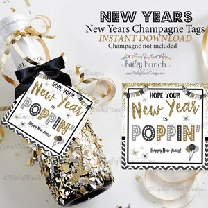 New Years Pop It Champagne Gift Tags, New Year Gifts, Party Gifts, Pop ...