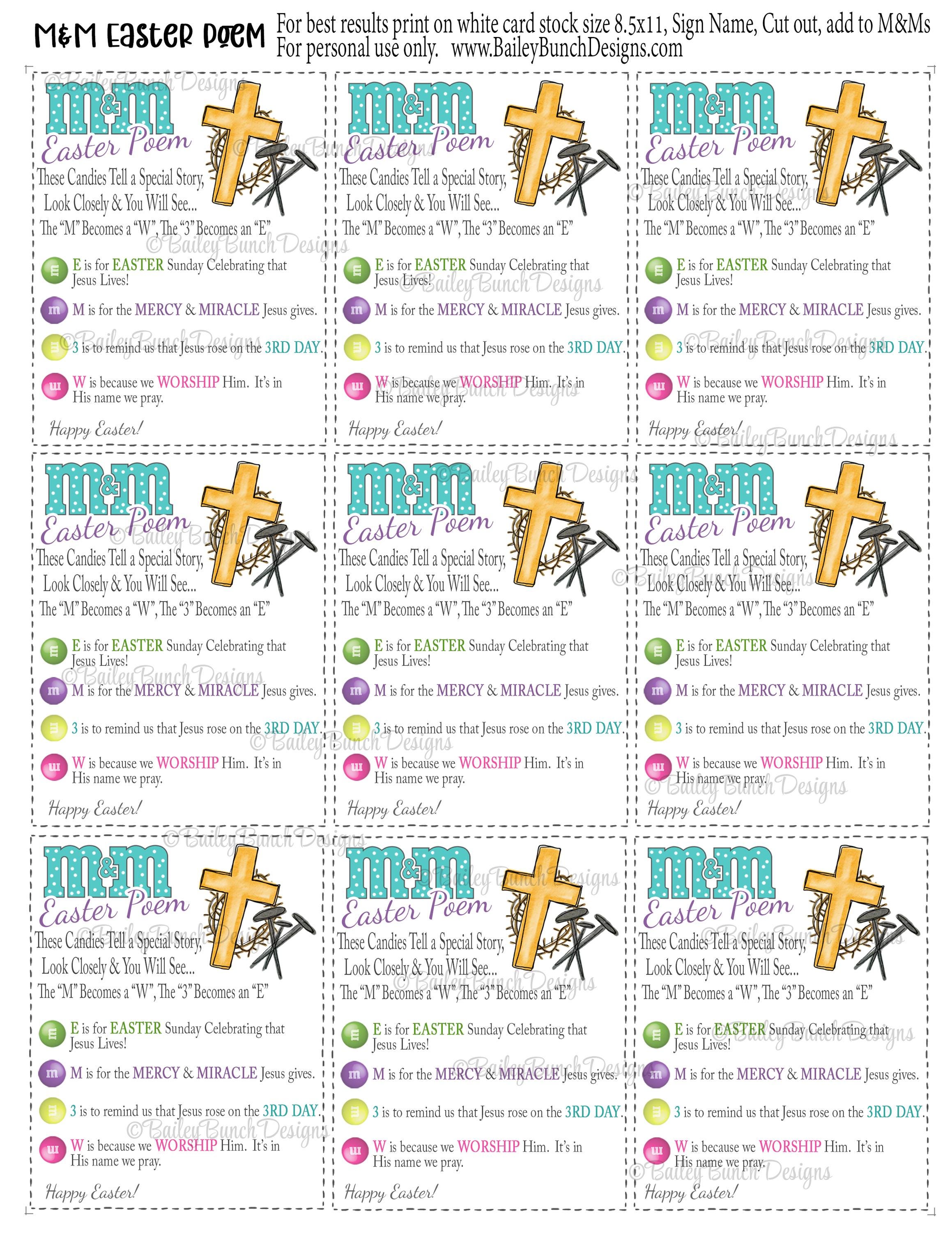 Easter M&M Easter Poem Gift Tags - Christian Easter Gift Tags Printable ...