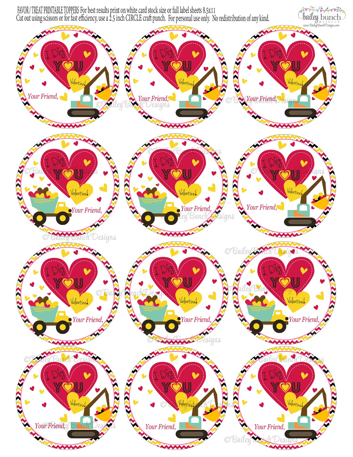 I Dig You Gift Tags, Valentine Gifts, Valentine's, Party Favor Gift ...