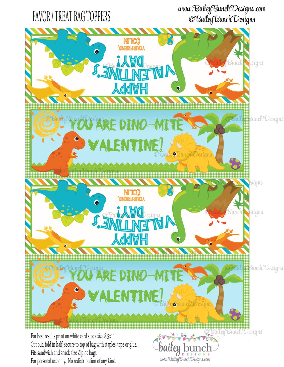 Dino Valentine Treat Bag Toppers Valentine Favors - Etsy