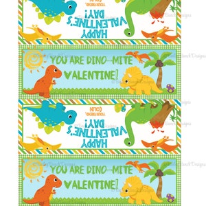 Dino Valentine Treat Bag Toppers, Valentine Favors, Valentine's Day ...
