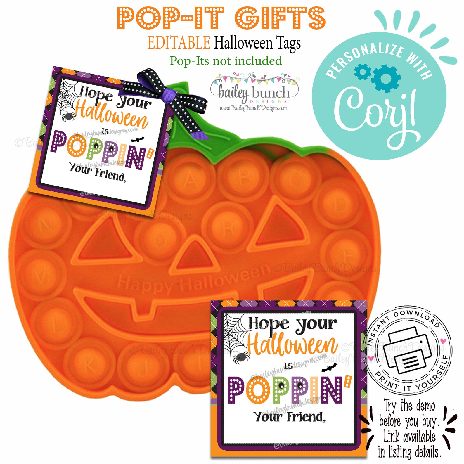 Editable Halloween Pop It Fidget Gift Tags Trick or Treat - Etsy