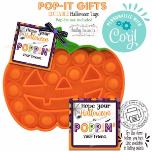 Editable Halloween Pop It Fidget Gift Tags, Trick or Treat Favors, Pop ...