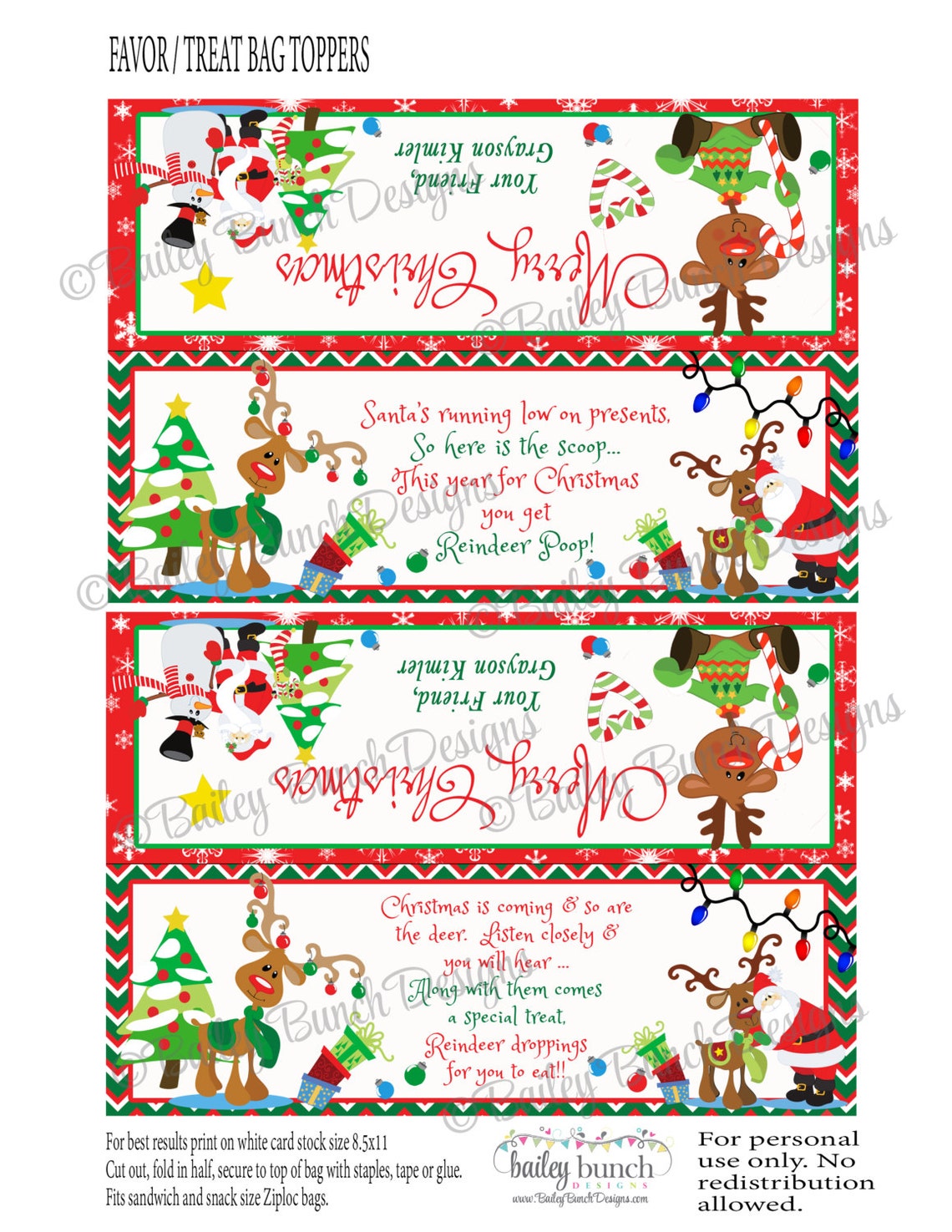 Christmas Reindeer Poop Treat Bag Toppers Christmas Favors - Etsy