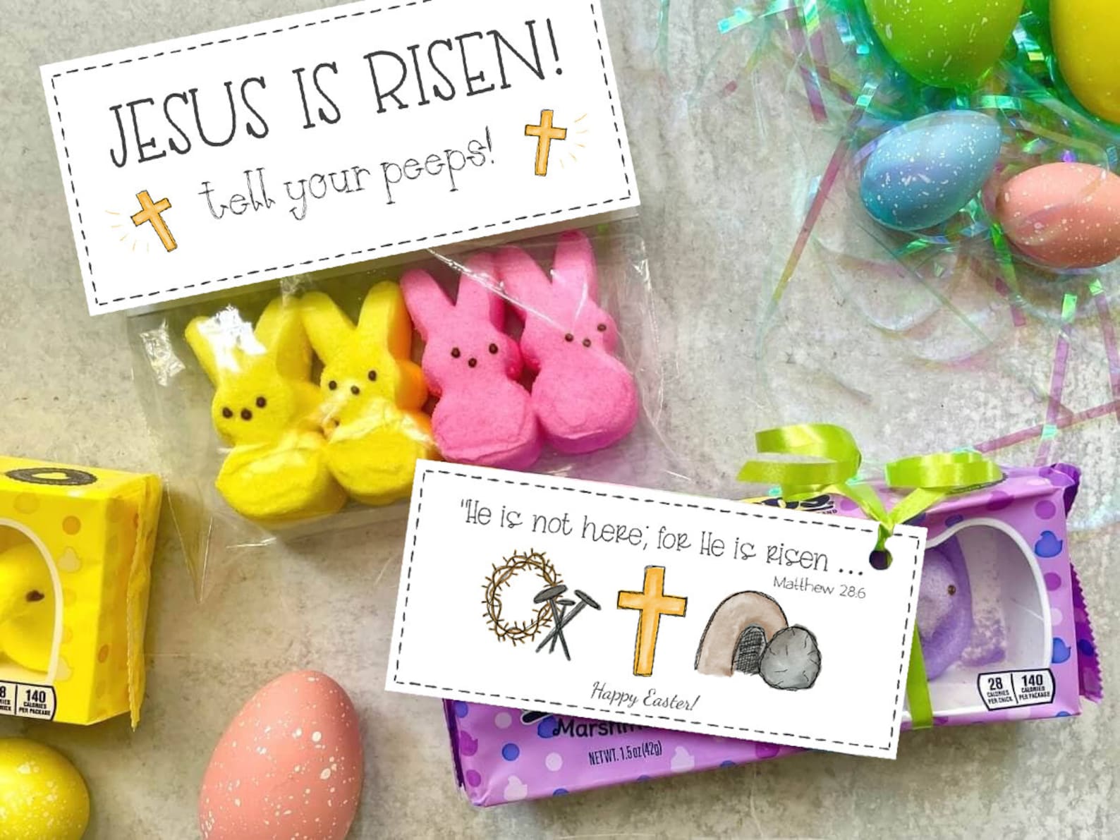 He is Risen Tell Your Peeps - Easter Treat Bag Toppers - Jesus is Risen ...