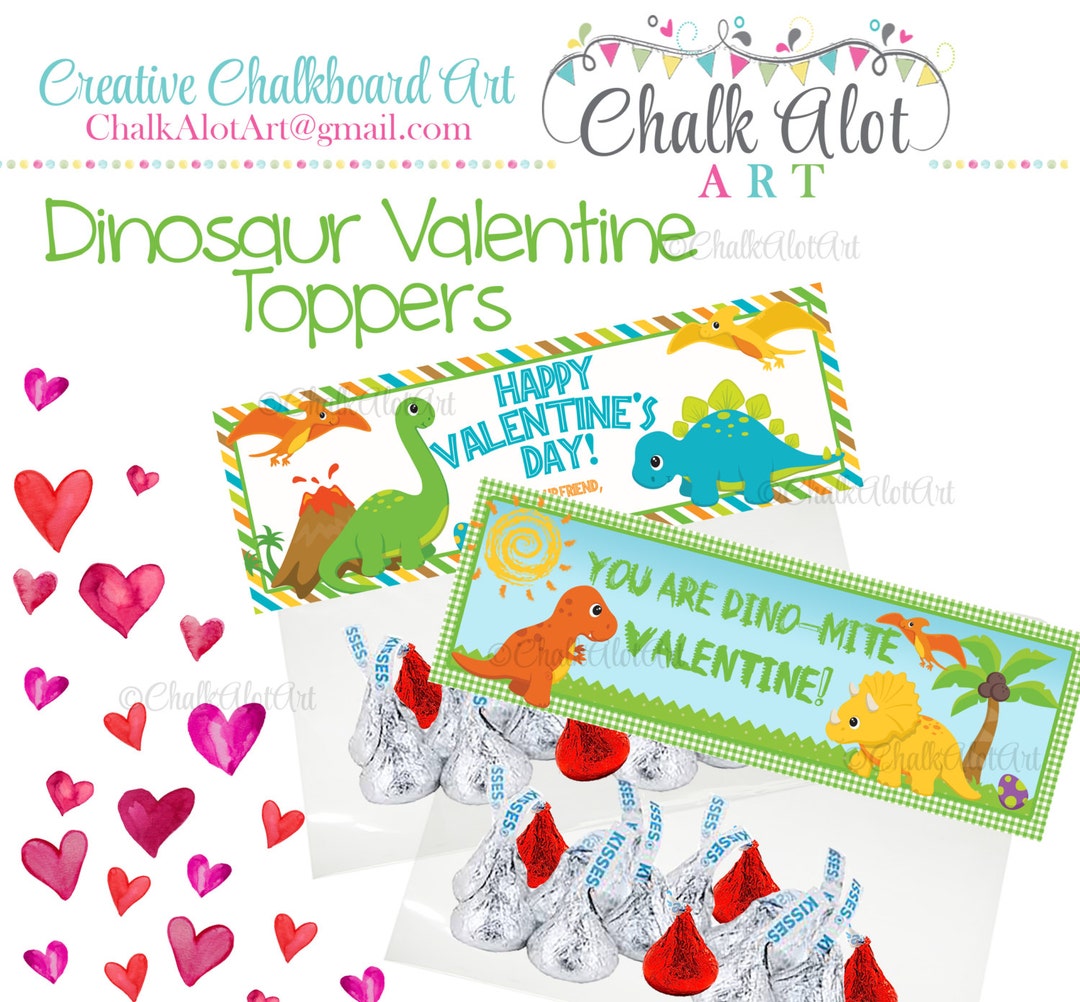 Dino Valentine Treat Bag Toppers, Valentine Favors, Valentine's Day ...