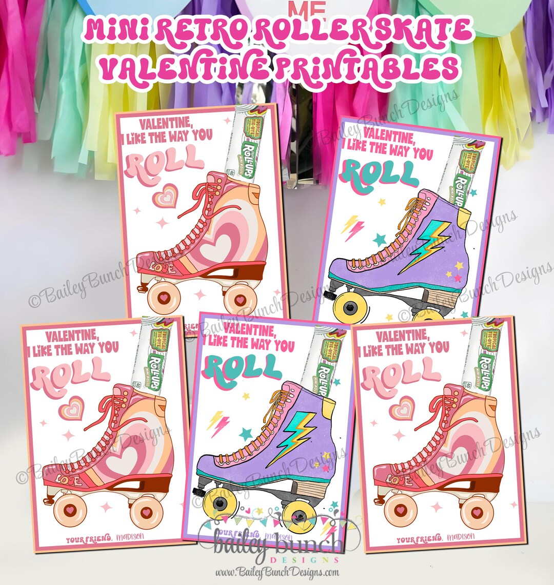 MINI Retro Roller Skate Valentine Printable Cards, Kid's Classroom ...