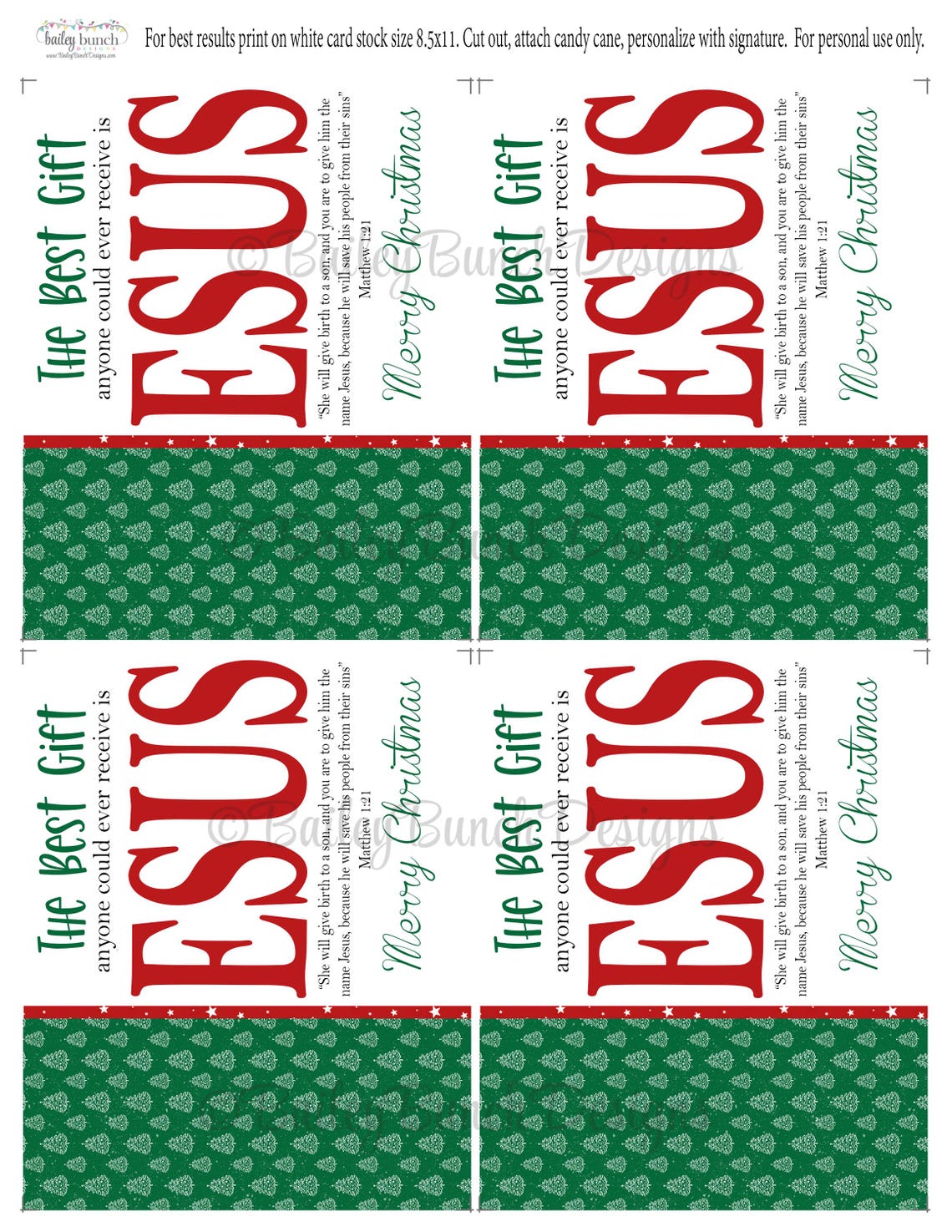 Christmas Jesus Candy Cane Gift Card Printable, Jesus is the Reason for ...