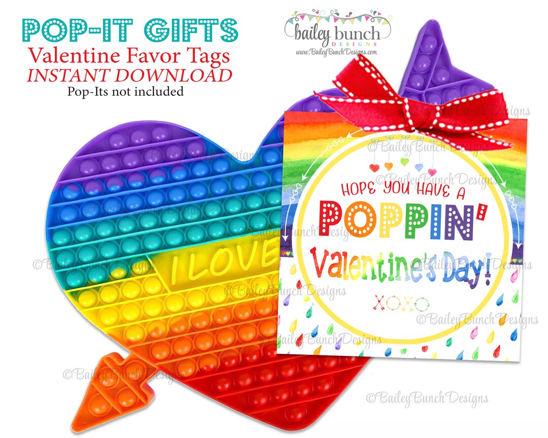 Rainbow Valentine Pop It Gift Tags Valentine's Day Tags, Pop It Teacher ...