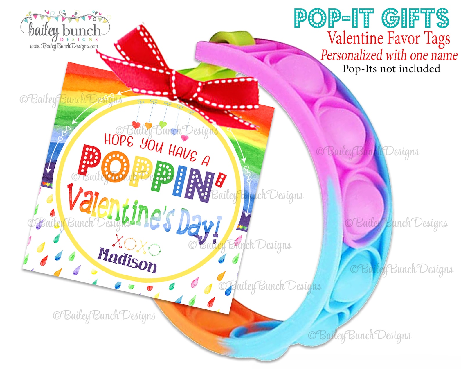 Rainbow Valentine Pop It Gift Tags, Valentines Gifts, Teacher, Pop-its ...