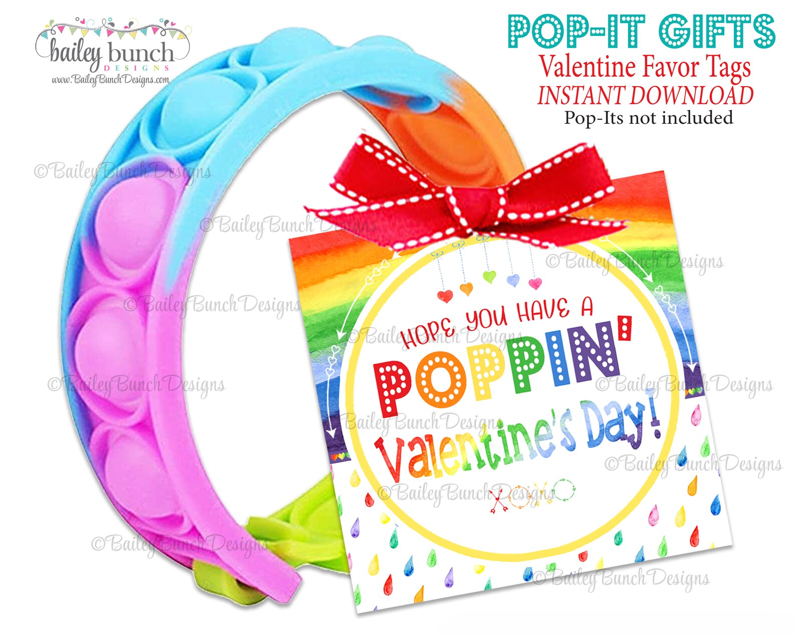 Rainbow Valentine Pop It Valentine Tags Valentine's Day - Etsy