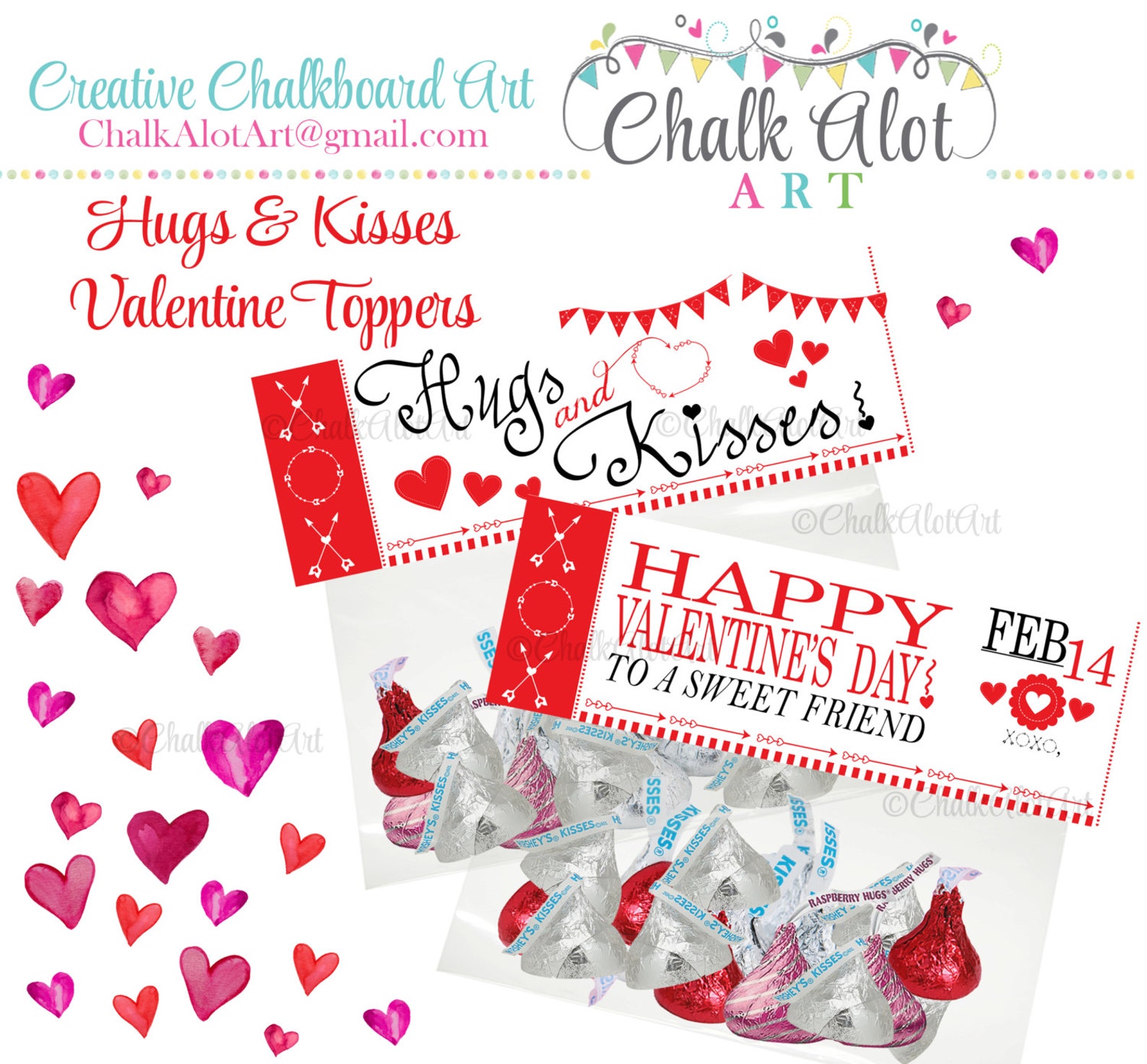 Hugs & Kisses Valentine Treat Bag Toppers Valentine Favors - Etsy
