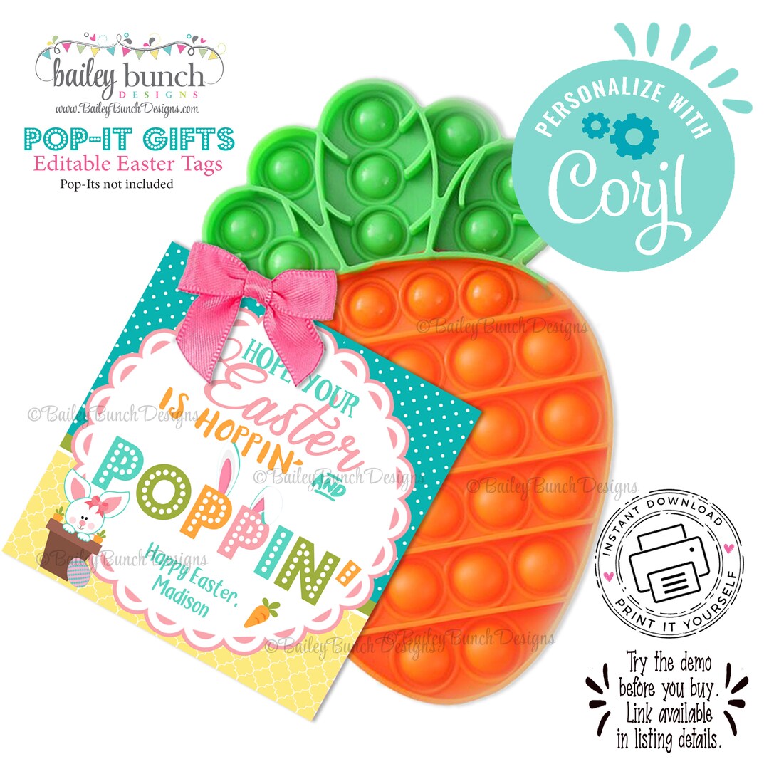 Editable Easter Pop It Fidget Gift Tags, Easter Gifts, Pop It Gift ...