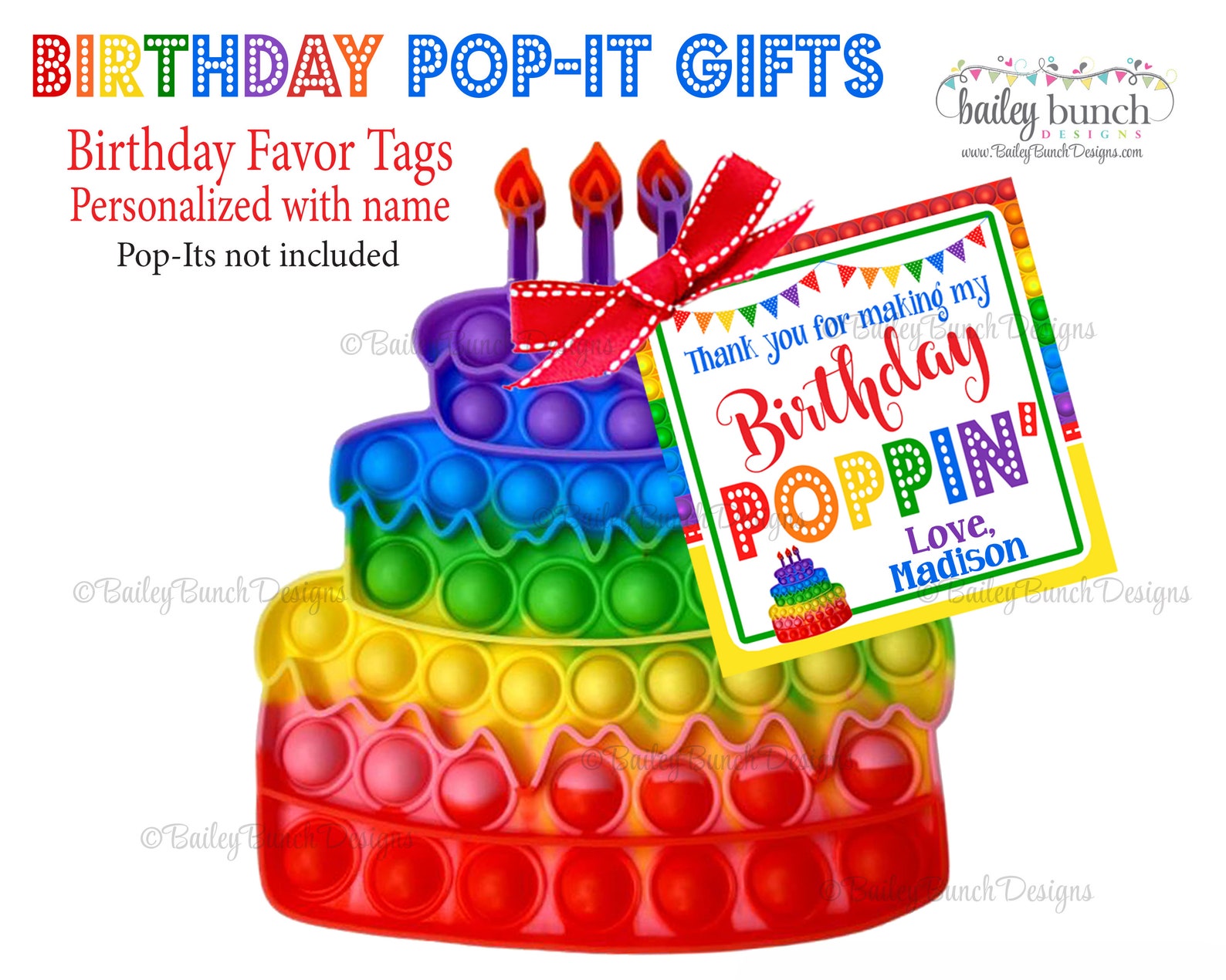 Birthday Pop It Fidget Gift Tags Birthday Party Favor Gifts - Etsy
