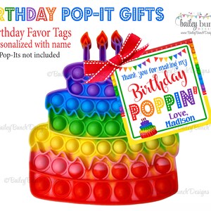 Birthday Pop It Fidget Gift Tags, Birthday Party Favor Gifts, Pop It ...