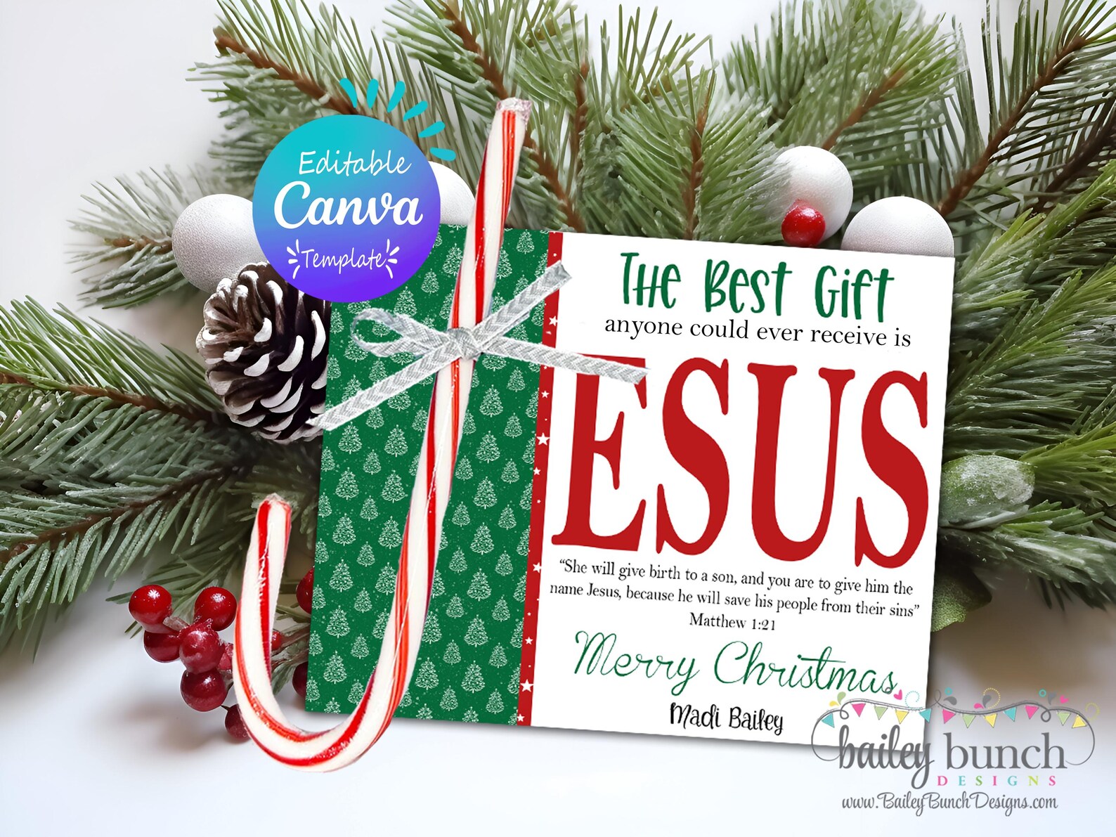 Christmas Jesus Candy Cane Gift Card Printable, Jesus is the Reason for ...