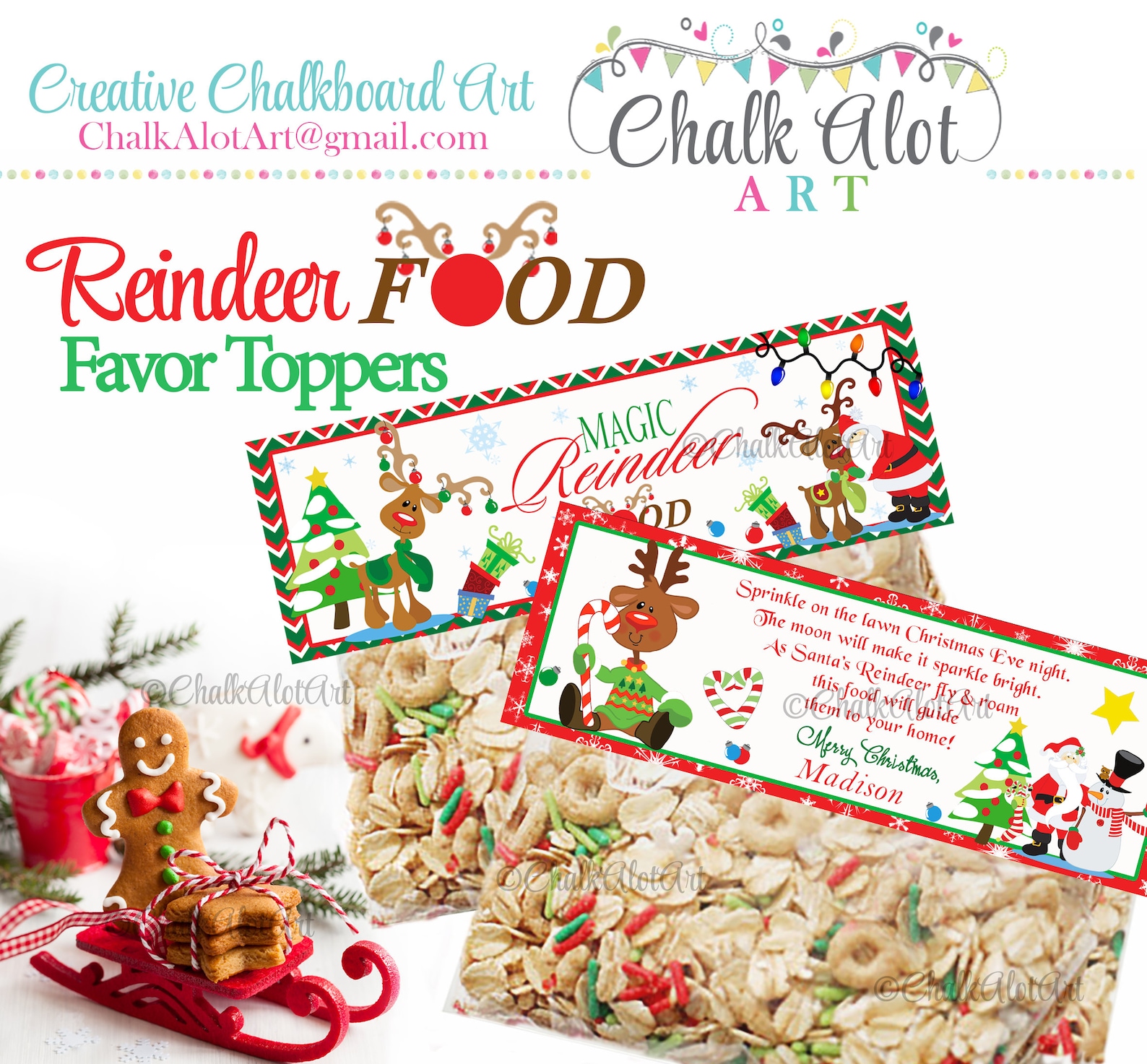 Christmas Reindeer Food Treat Bag Toppers Christmas Favors - Etsy