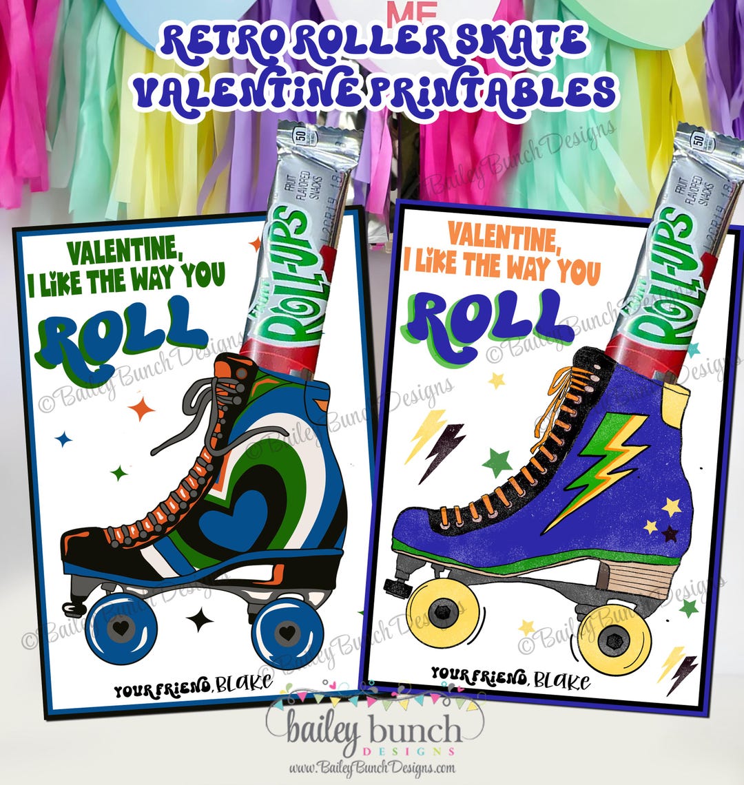 Retro Roller Skate Valentine Printable Cards, Kid's Classroom ...