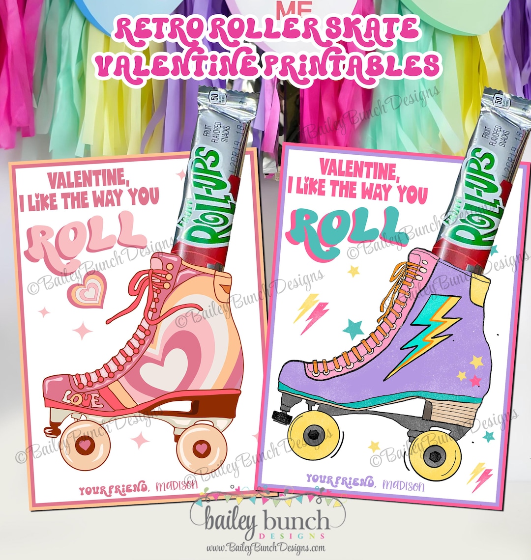 Retro Roller Skate Valentine Printable Cards, Kid's Classroom ...