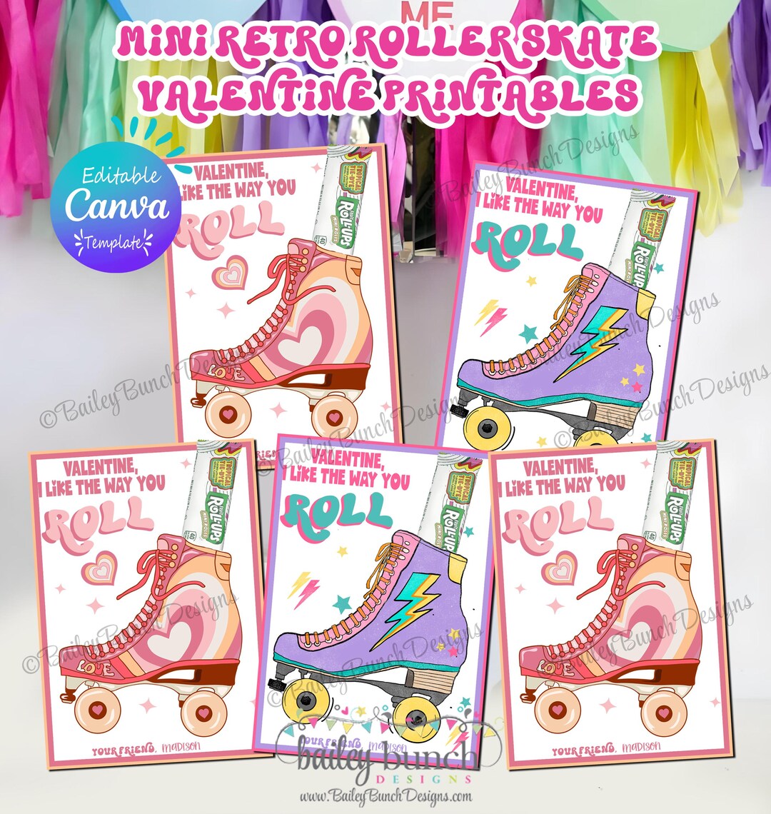 MINI Retro Roller Skate Valentine Printable Cards, Kid's Classroom ...