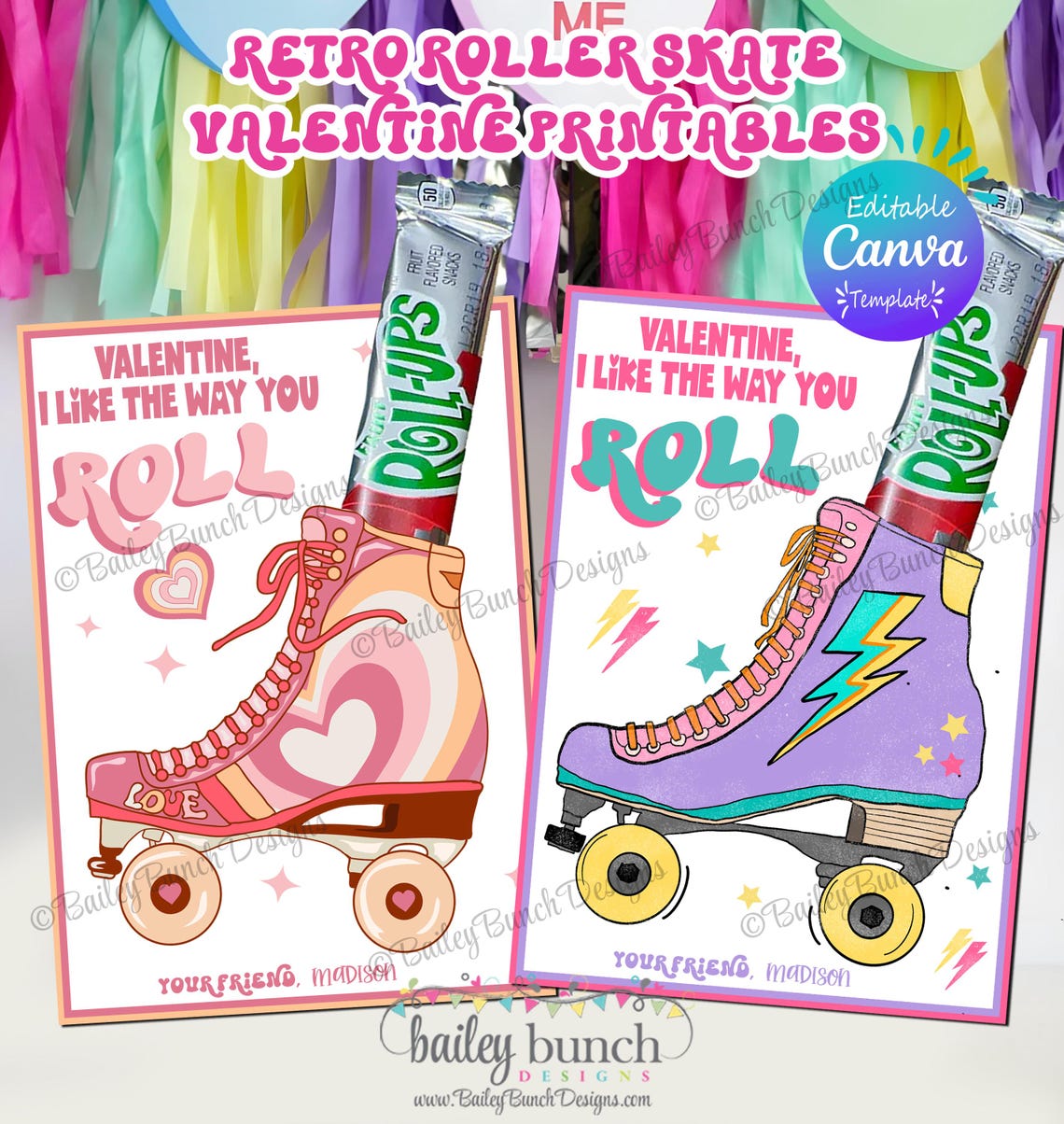 Retro Roller Skate Valentine Printable Cards, Kid's Classroom ...