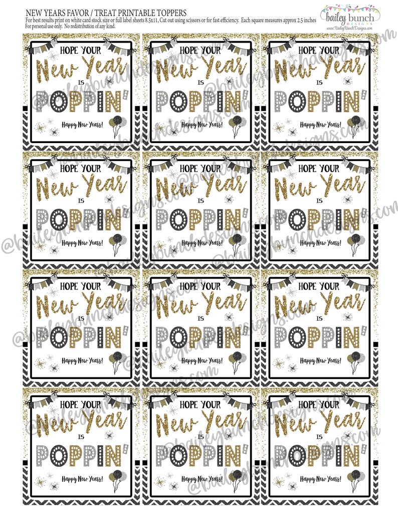 New Years Pop It Champagne Gift Tags, New Year Gifts, Party Gifts, Pop ...