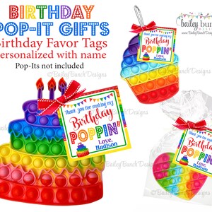 Birthday Pop It Fidget Gift Tags, Birthday Party Favor Gifts, Pop It ...