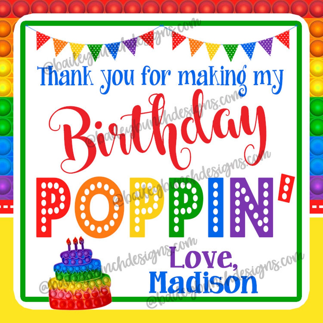 Birthday Pop It Fidget Gift Tags, Birthday Party Favor Gifts, Pop It ...