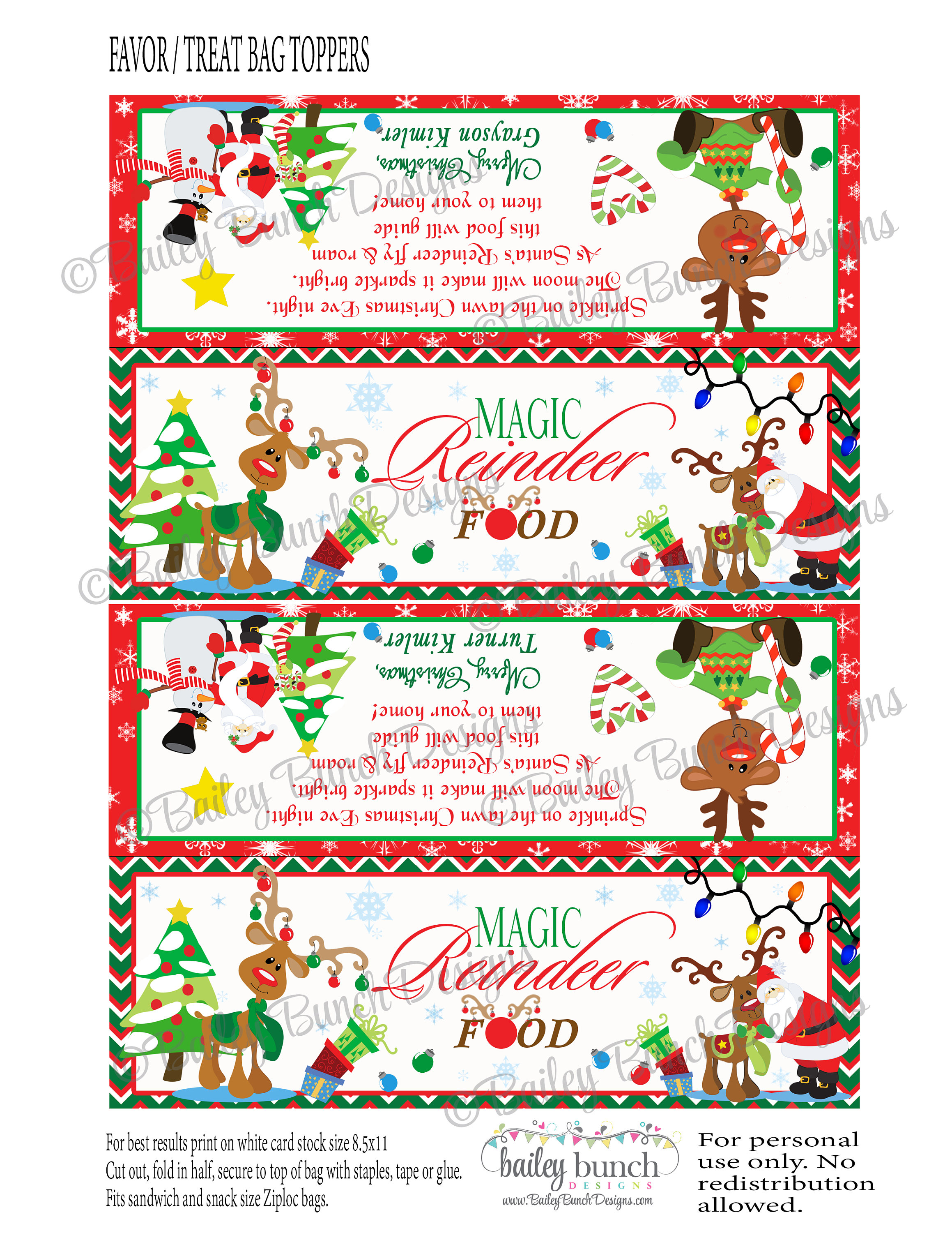 Christmas Reindeer Food Treat Bag Toppers Christmas Favors - Etsy